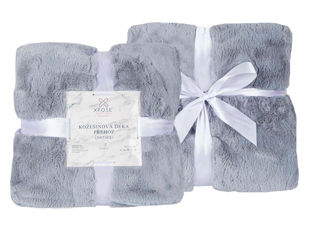 Kožešinová deka/přehoz COZY - světle šedá 140x200 cm - Rodinné balení