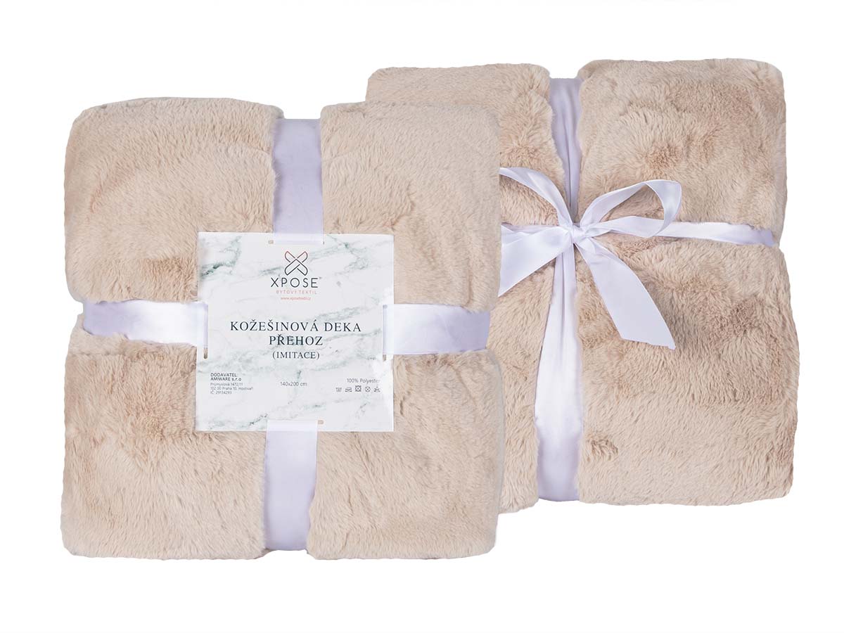 Kožešinová deka/přehoz COZY - bílá káva 140x200 cm - Rodinné balení