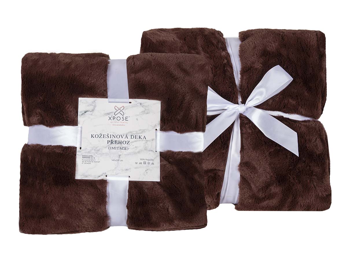 Kožešinová deka/přehoz COZY - tmavě hnědá 140x200 cm - Rodinné balení