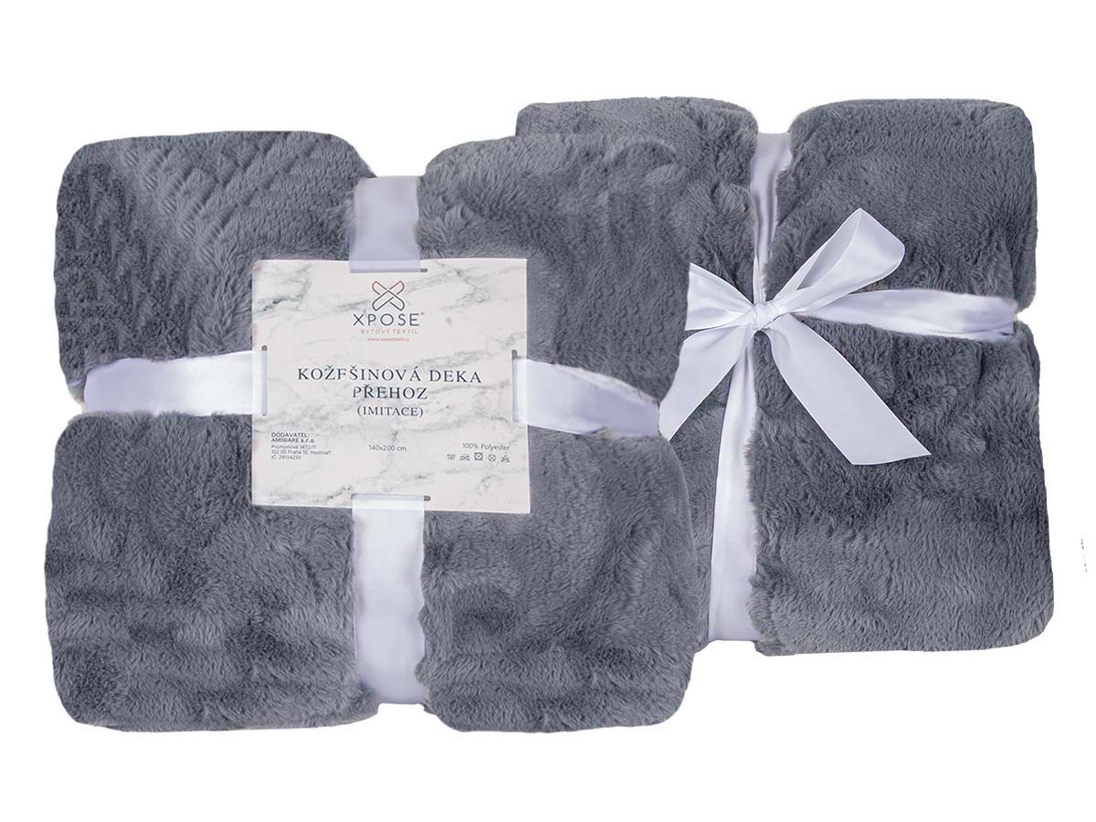 Kožešinová deka/přehoz COZY - tmavě šedá 140x200 cm - Rodinné balení